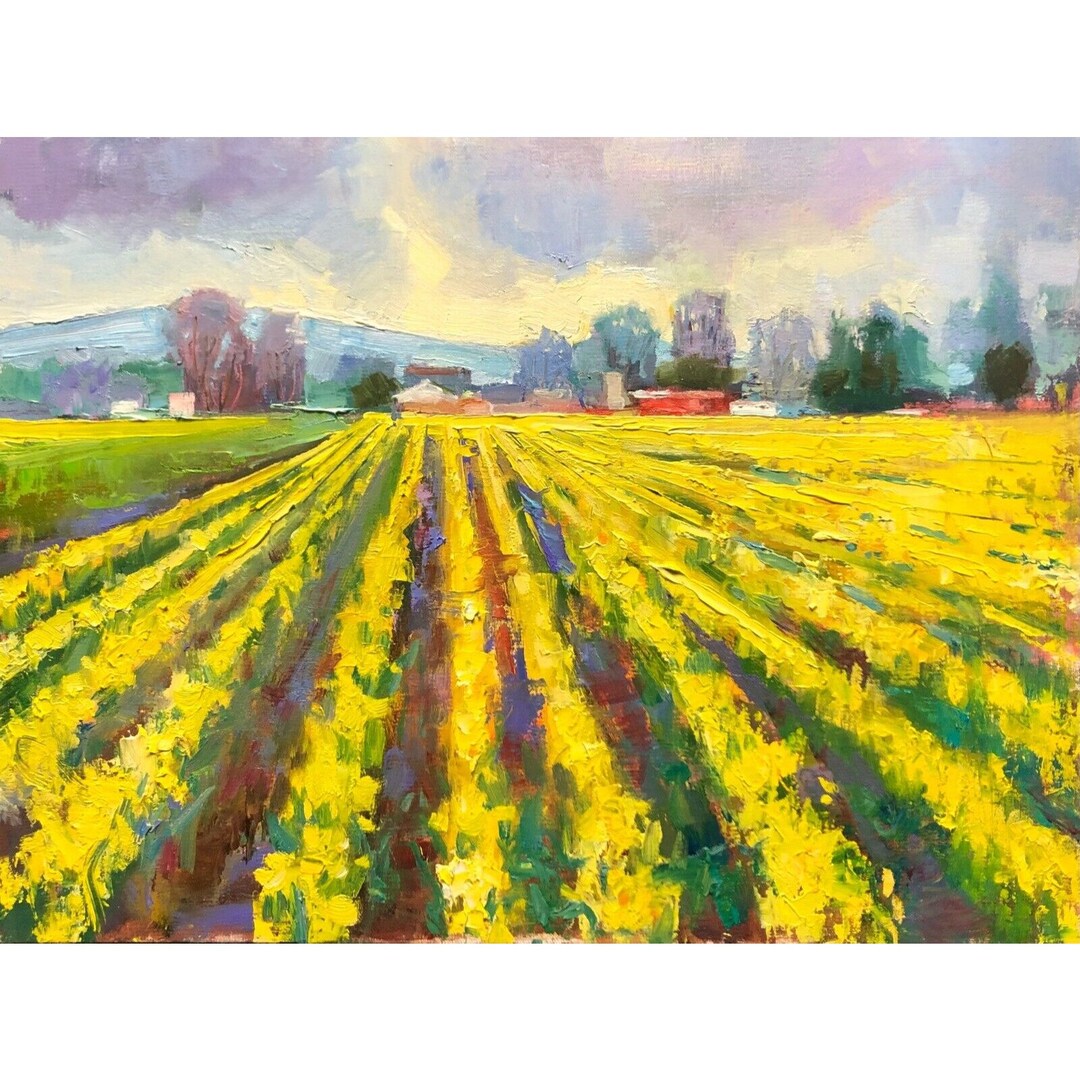 Daffodils Field Oil Painting: Original Washington Spring Floral Art - Etsy