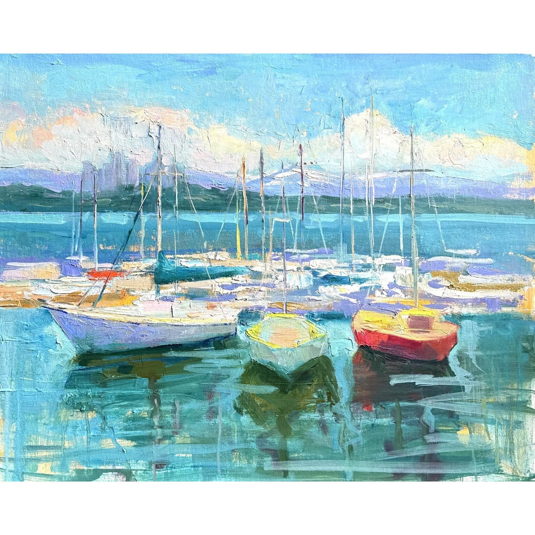 Boat Oil Painting Seascape Original Impasto Artwork Boat Impressionist ...