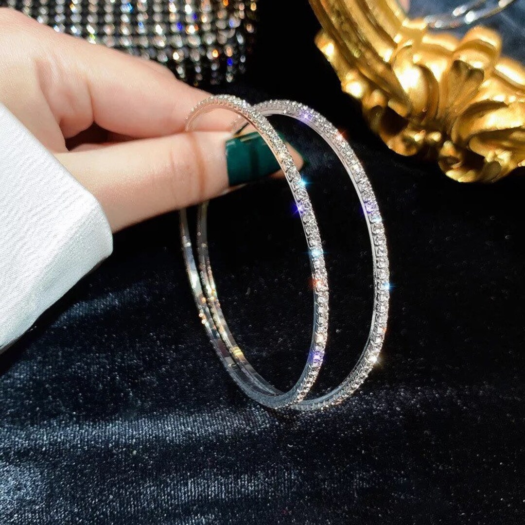 Circle Rhinestone Hoop Earrings - Etsy