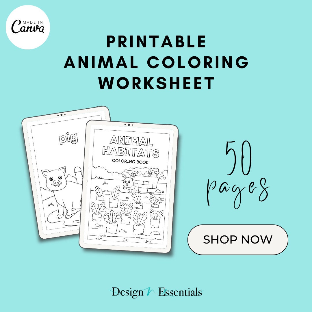 Printable Animal Coloring Worksheet - Etsy
