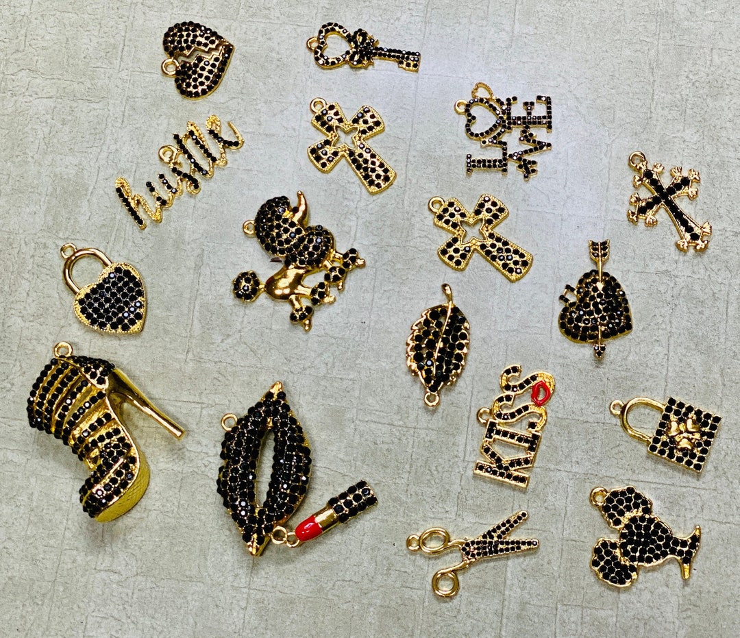 Black Bling Charms, Gold Charms, Rhinestone Bling Charms, Wholesale ...
