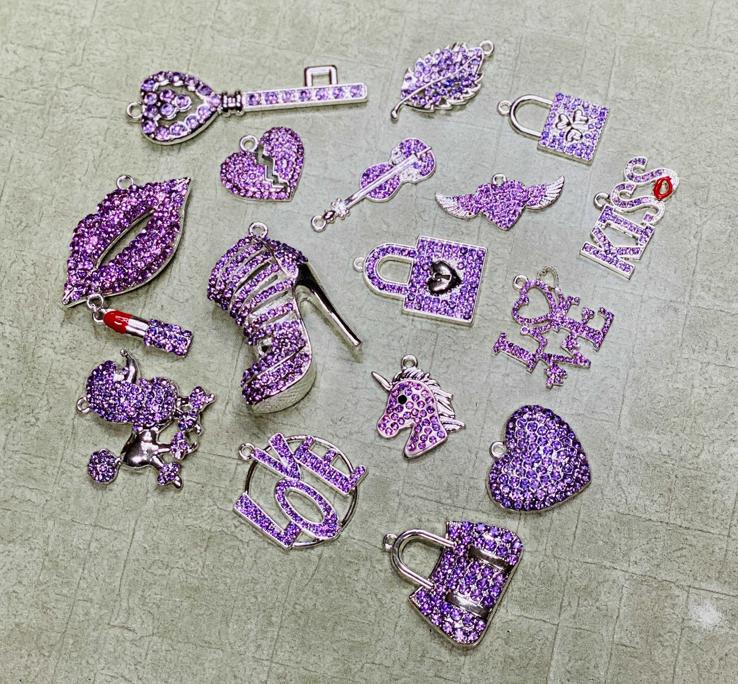 Light Purple Bling Charms, Silver Charms, Rhinestone Bling Charms ...