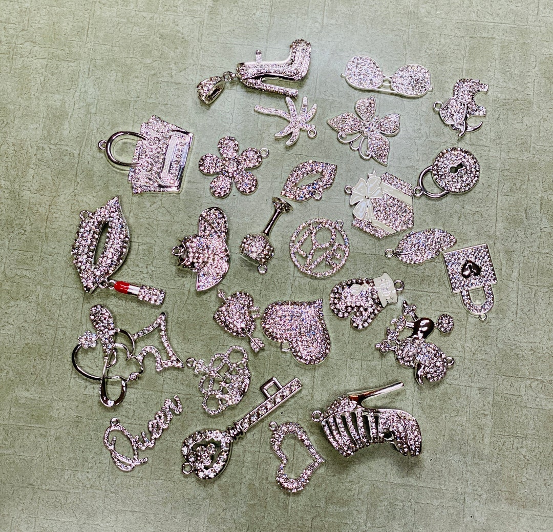 Clear Bling Charms, Silver Charms, Rhinestone Bling Charms, Wholesale ...