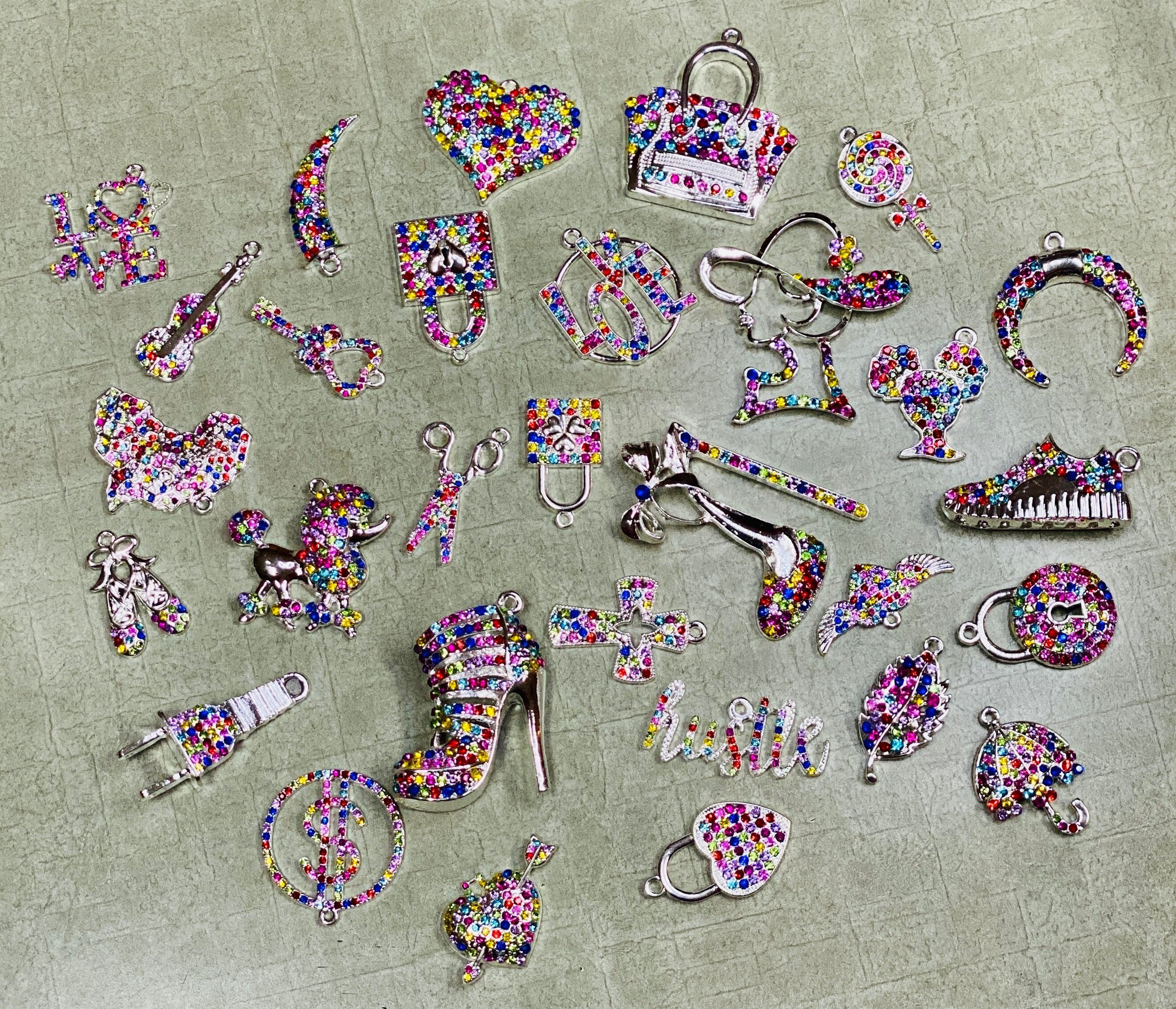 Multicolor Bling Charms, Silver Rainbow Charms, Rhinestone Bling Charms ...