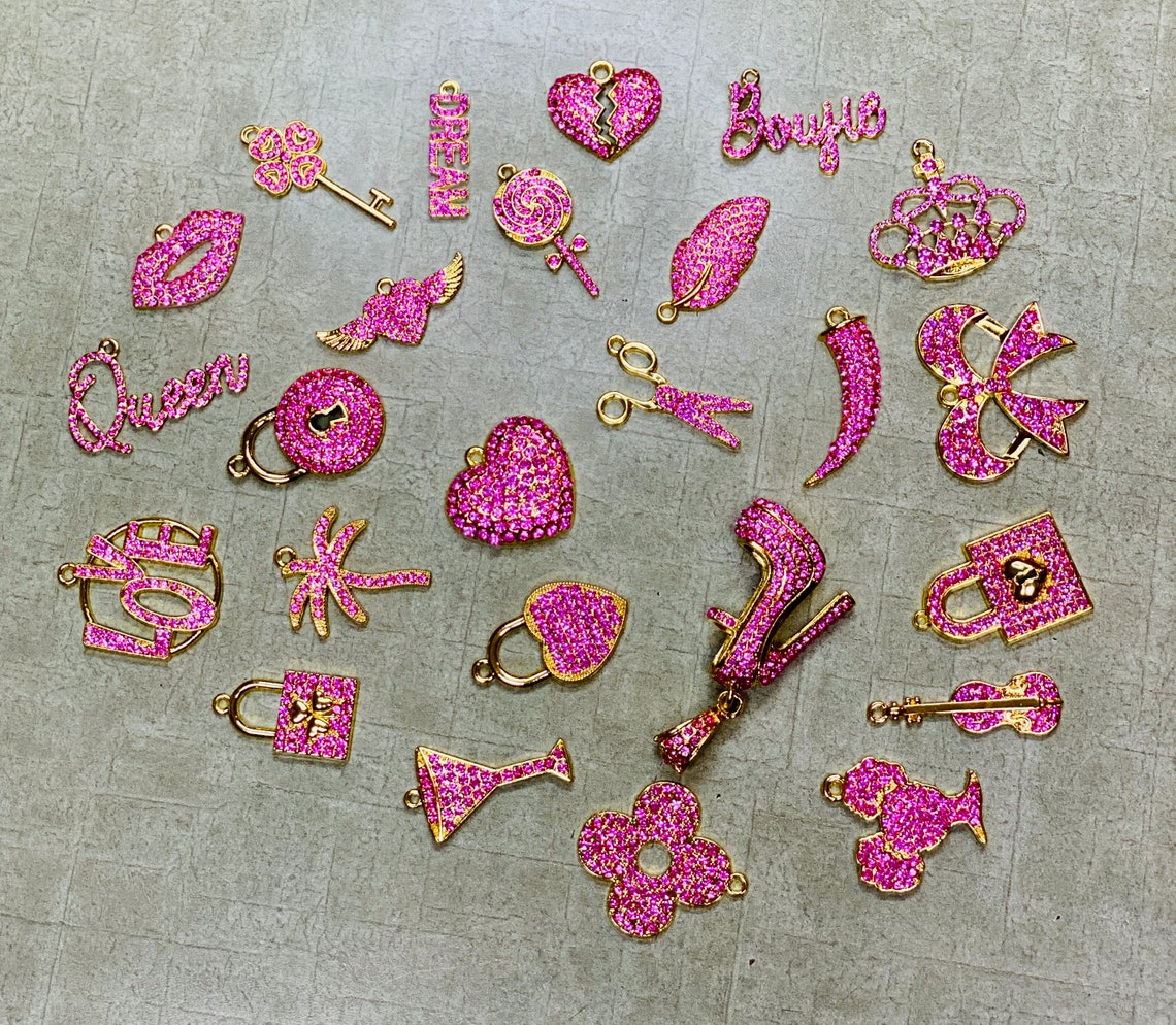 Pink Bling Charms, Gold Charms, Rhinestone Bling Charms, Wholesale ...