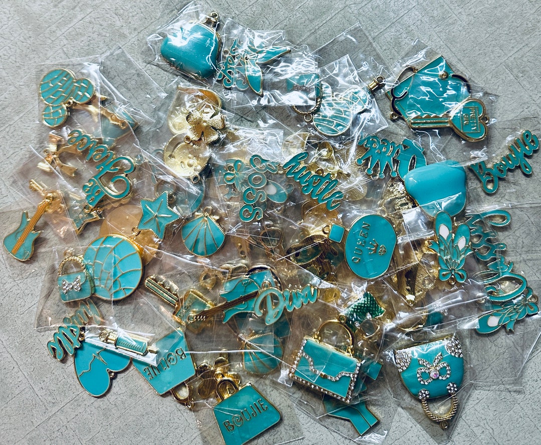 Teal Charms, Solid Color Charms, Teal and Gold Charms, Wholesale Charms ...