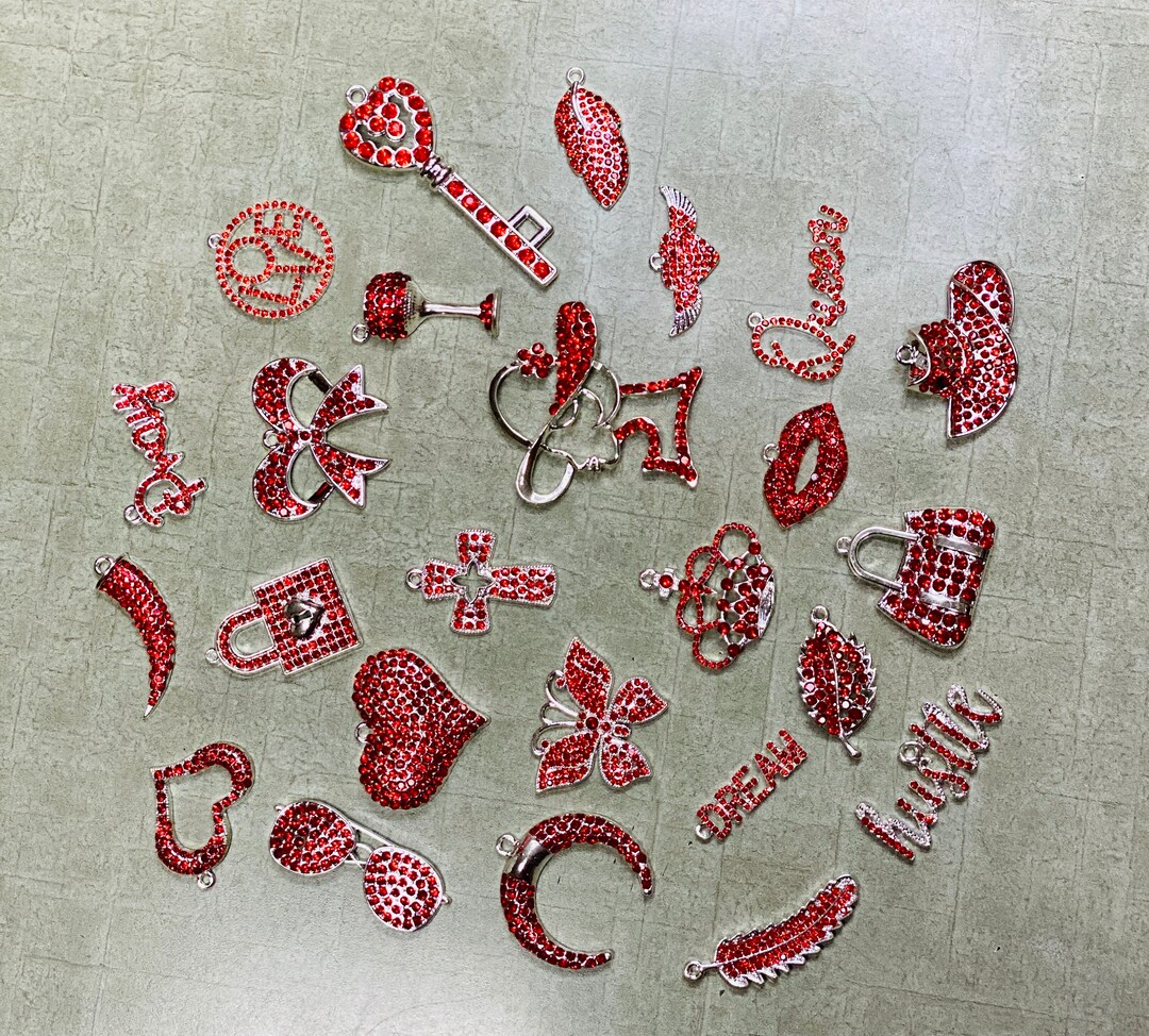 Red Bling Charms, Silver Charms, Rhinestone Bling Charms, Wholesale ...