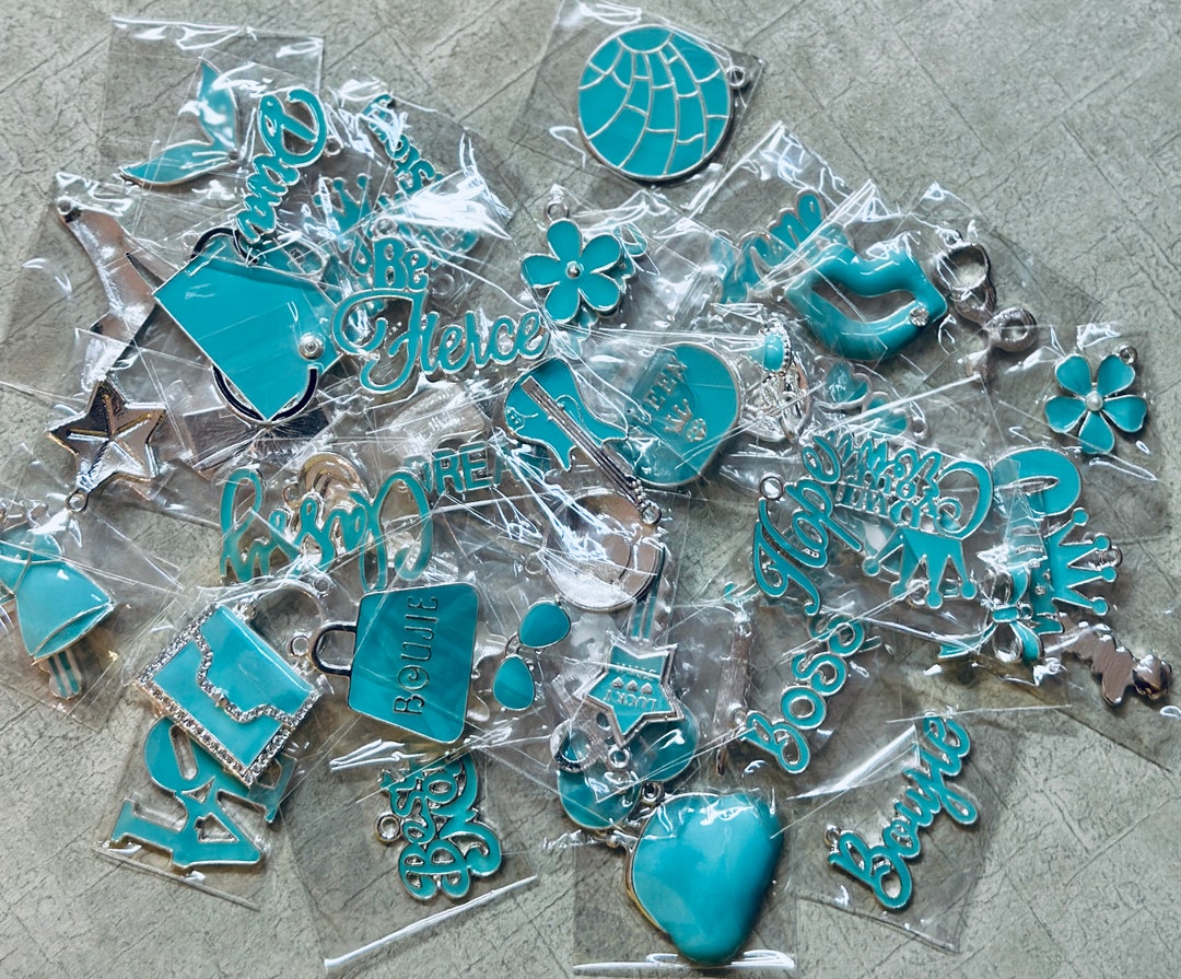 Teal Charms, Solid Color Charms, Teal and Silver Charms, Wholesale ...