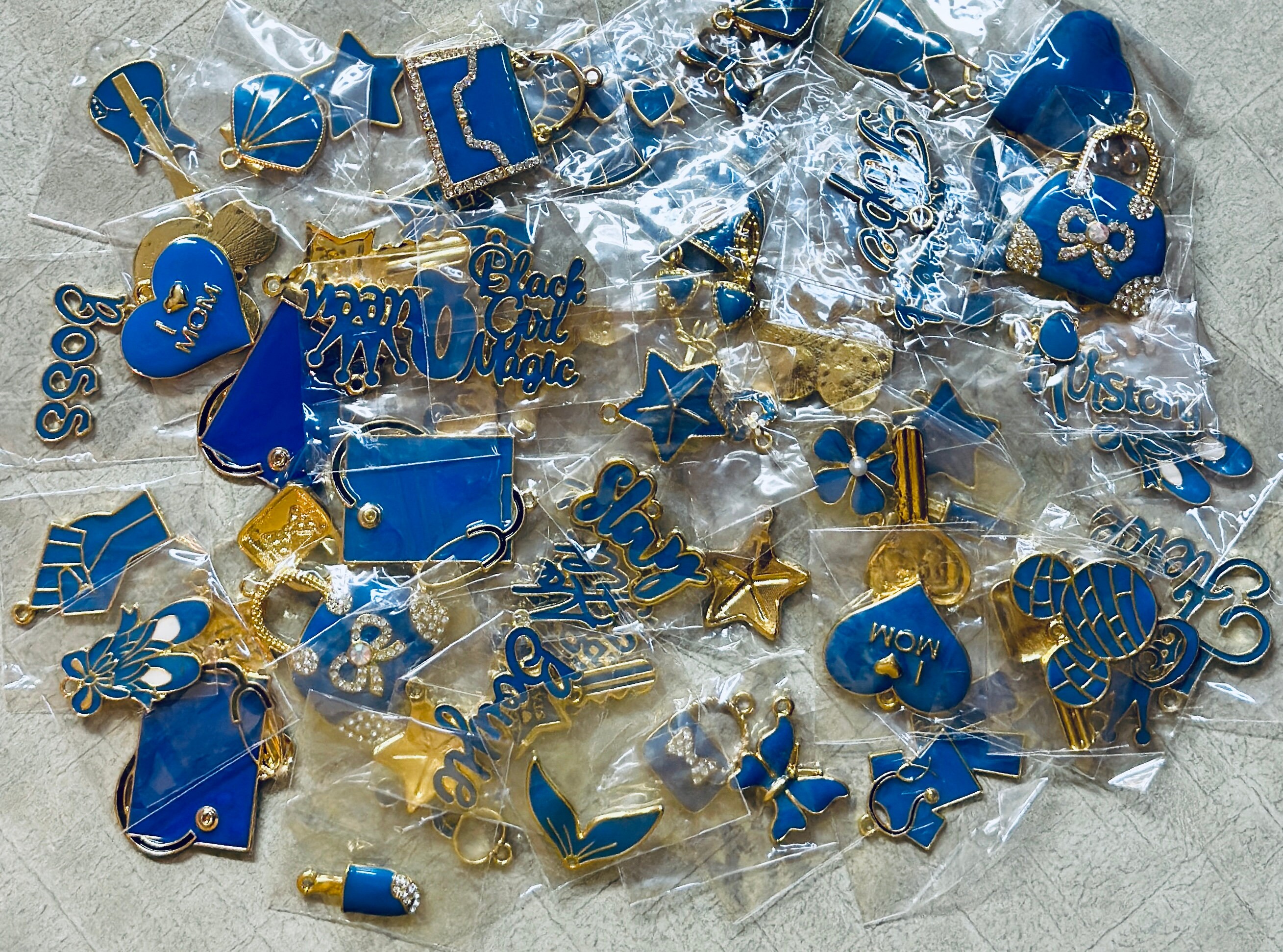 Blue Charms, Solid Color Charms, Gold and Blue Charm, Wholesale Charms ...