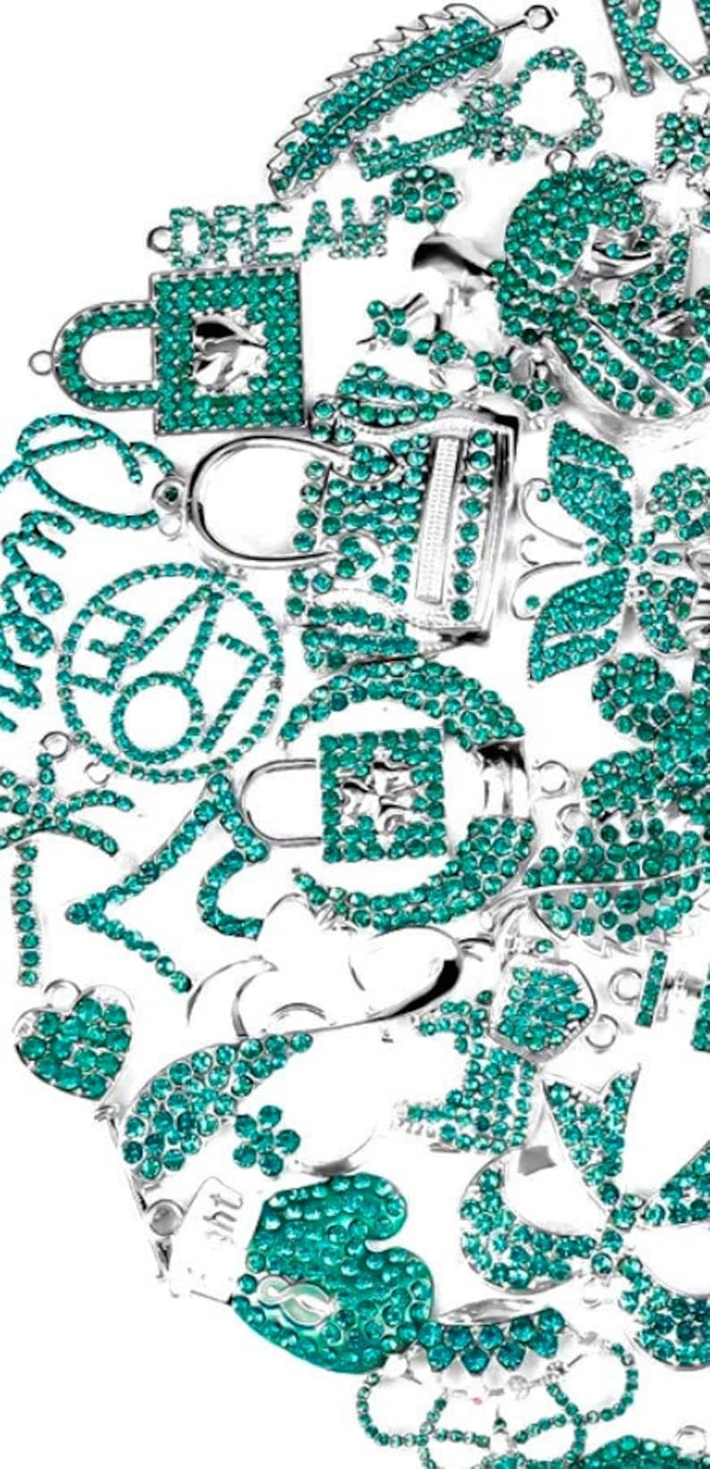 Teal Bling Charms, Silver Charms, Rhinestone Bling Charms, Wholesale ...