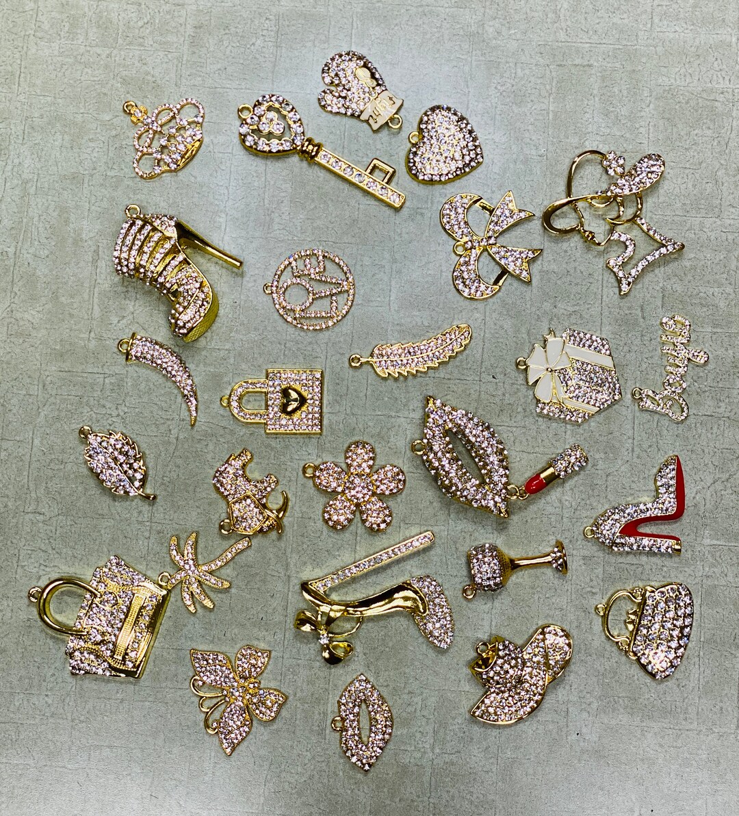 Clear Bling Charms, Clear Rhinestone, Gold Charms, Rhinestone Bling ...