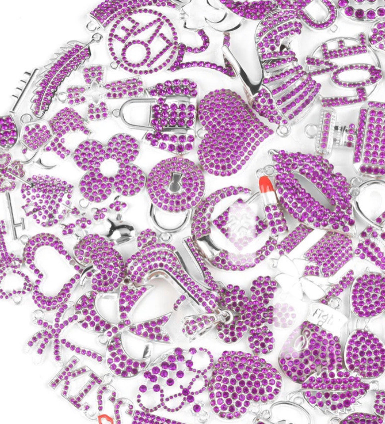 Light Purple Bling Charms, Silver Charms, Rhinestone Bling Charms ...