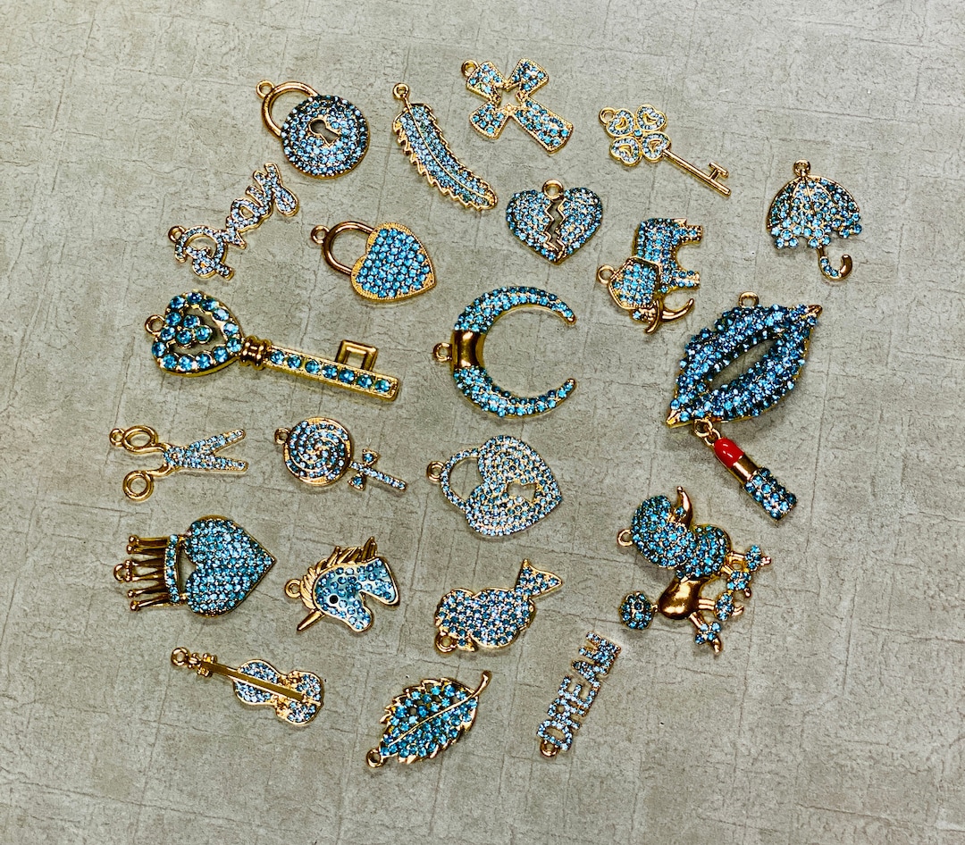 Teal Bling Charms, Gold Charms, Rhinestone Bling Charms, Wholesale ...