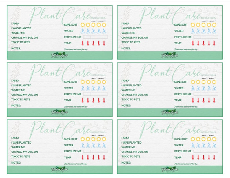 Plant Care Cards Printable Plant Care Instruction Cards - Etsy