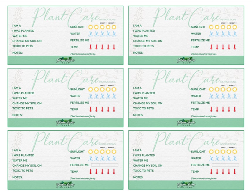 Plant Care Cards Printable Plant Care Instruction Cards - Etsy
