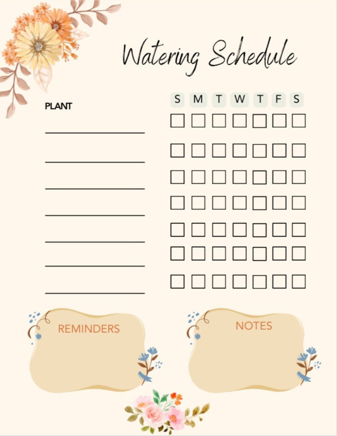 Printable Plant Watering Schedule - Etsy