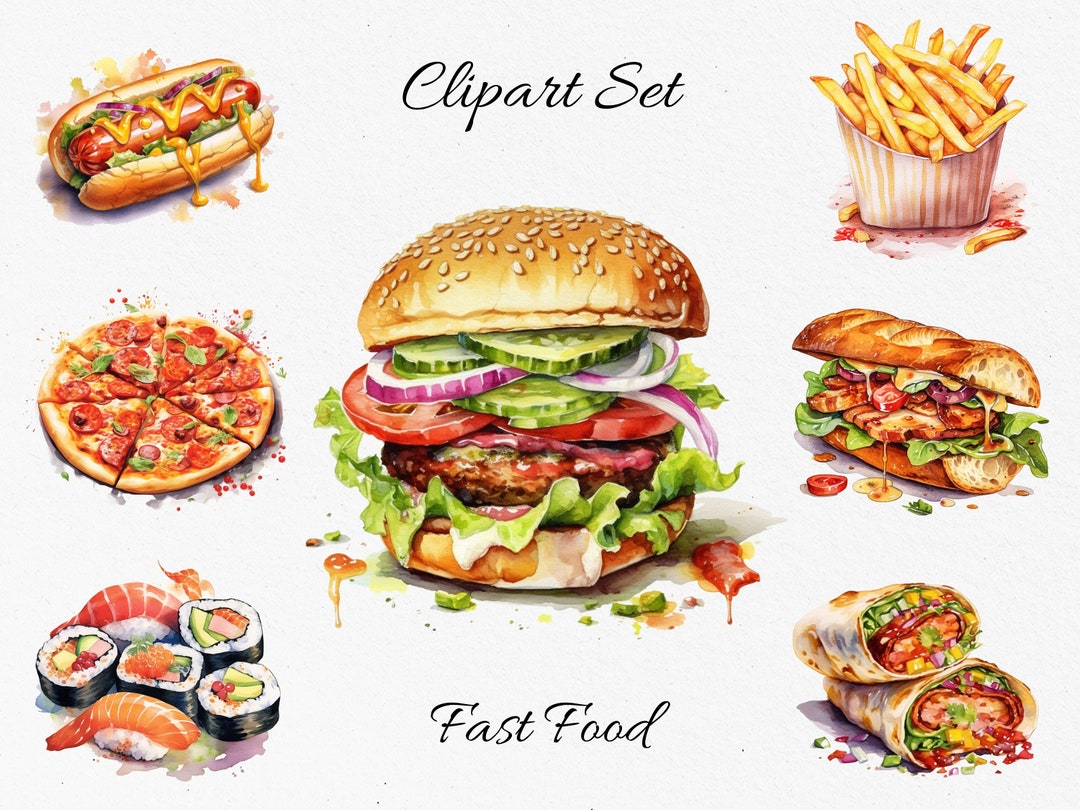 Fast Food Food Watercolor Clipart Bundle Digital - Etsy