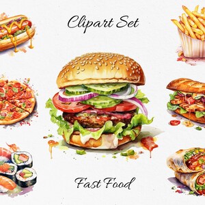 Fast Food Food Watercolor Clipart Bundle Digital - Etsy
