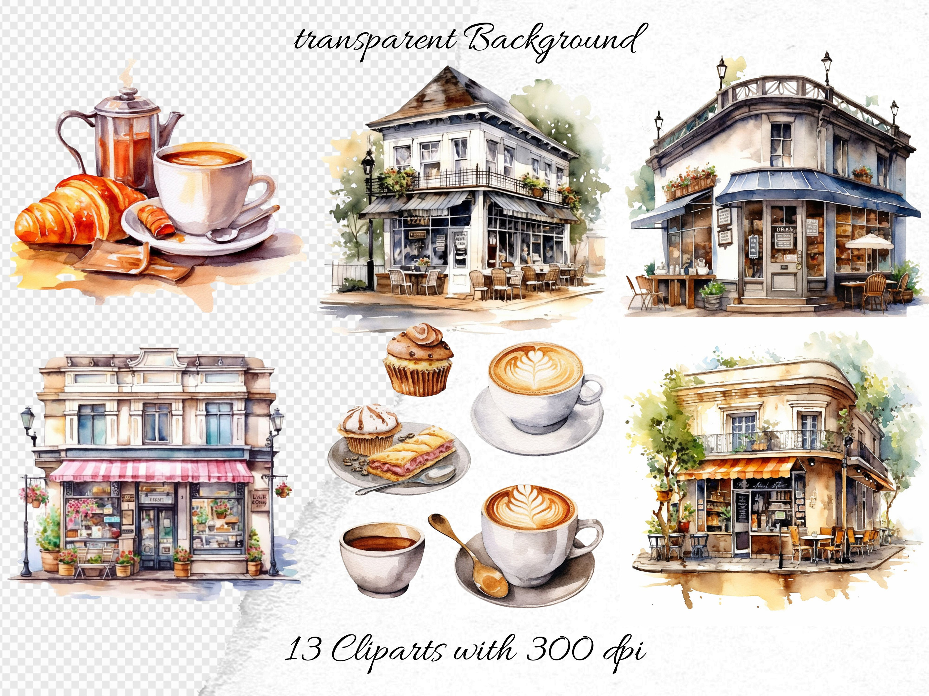 Coffee Shop Watercolor Clipart Bundle Digital Download - Etsy