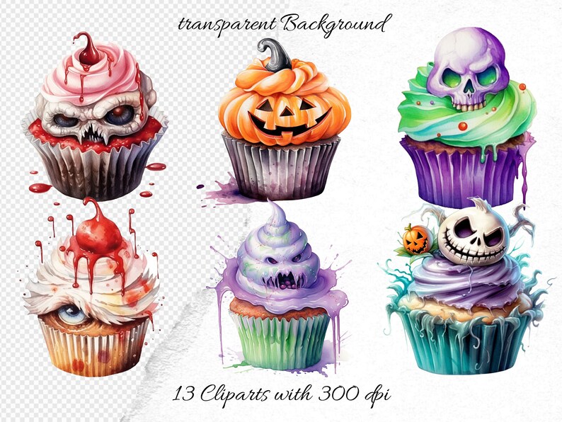 Cupcakes , Halloween Watercolor Clipart Bundle - Digital Download ...