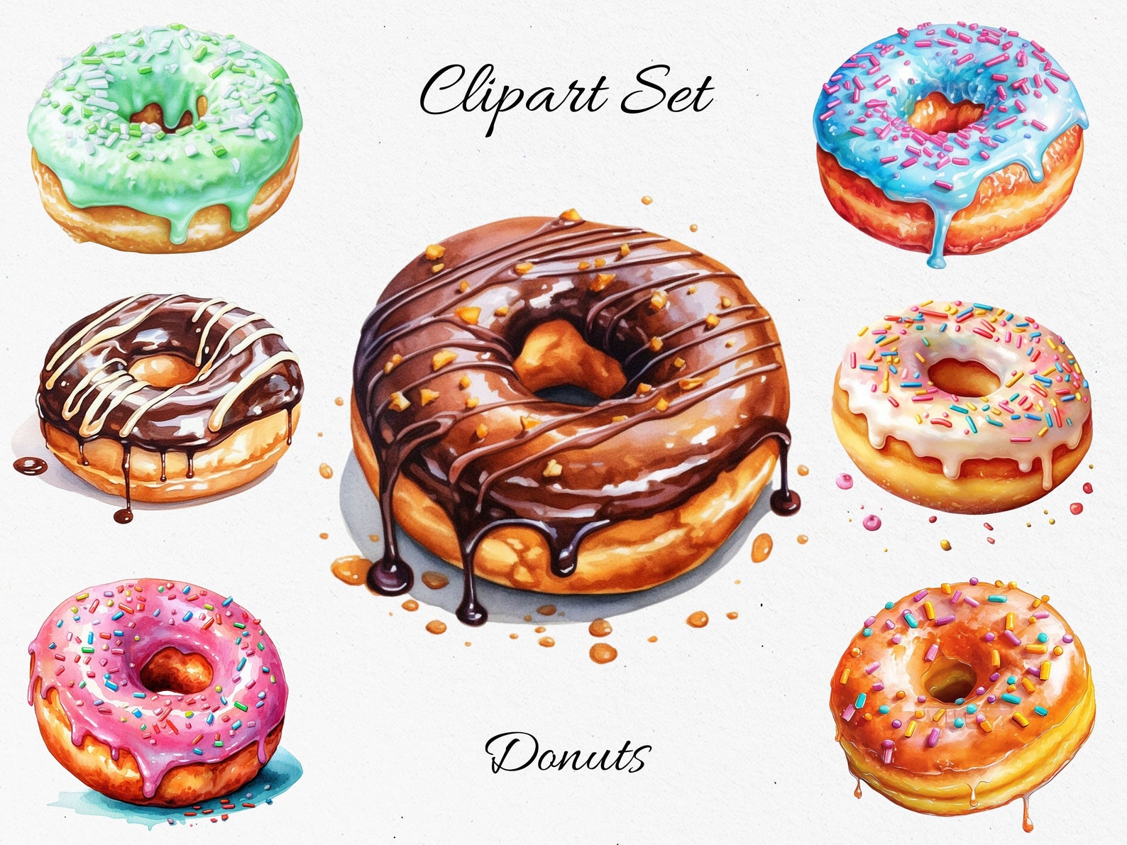 Donut , Food , Watercolor Clipart Bundle - Digital Download, Scrapbook ...