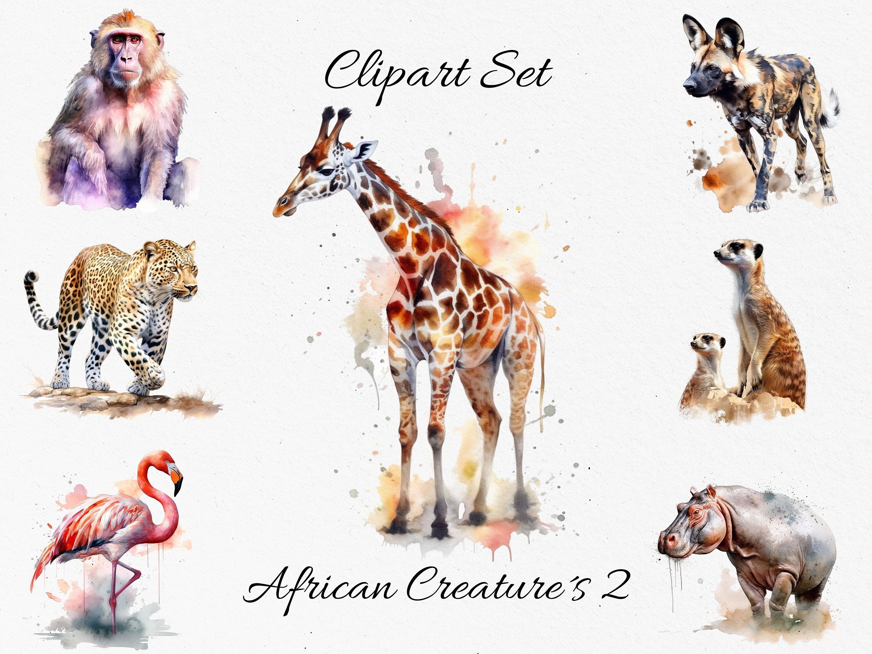 African Creatures 2 , Wildlife, Safari Animals Watercolor Clipart ...