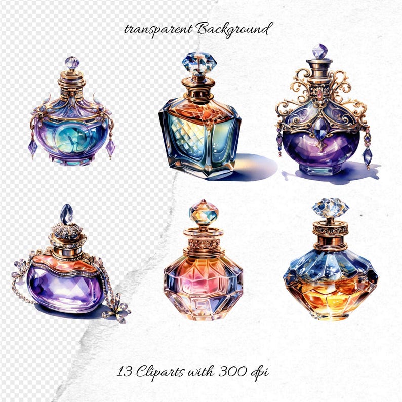 Perfume Bottles Watercolor Clipart Bundle - Digital Download, Scrapbook ...