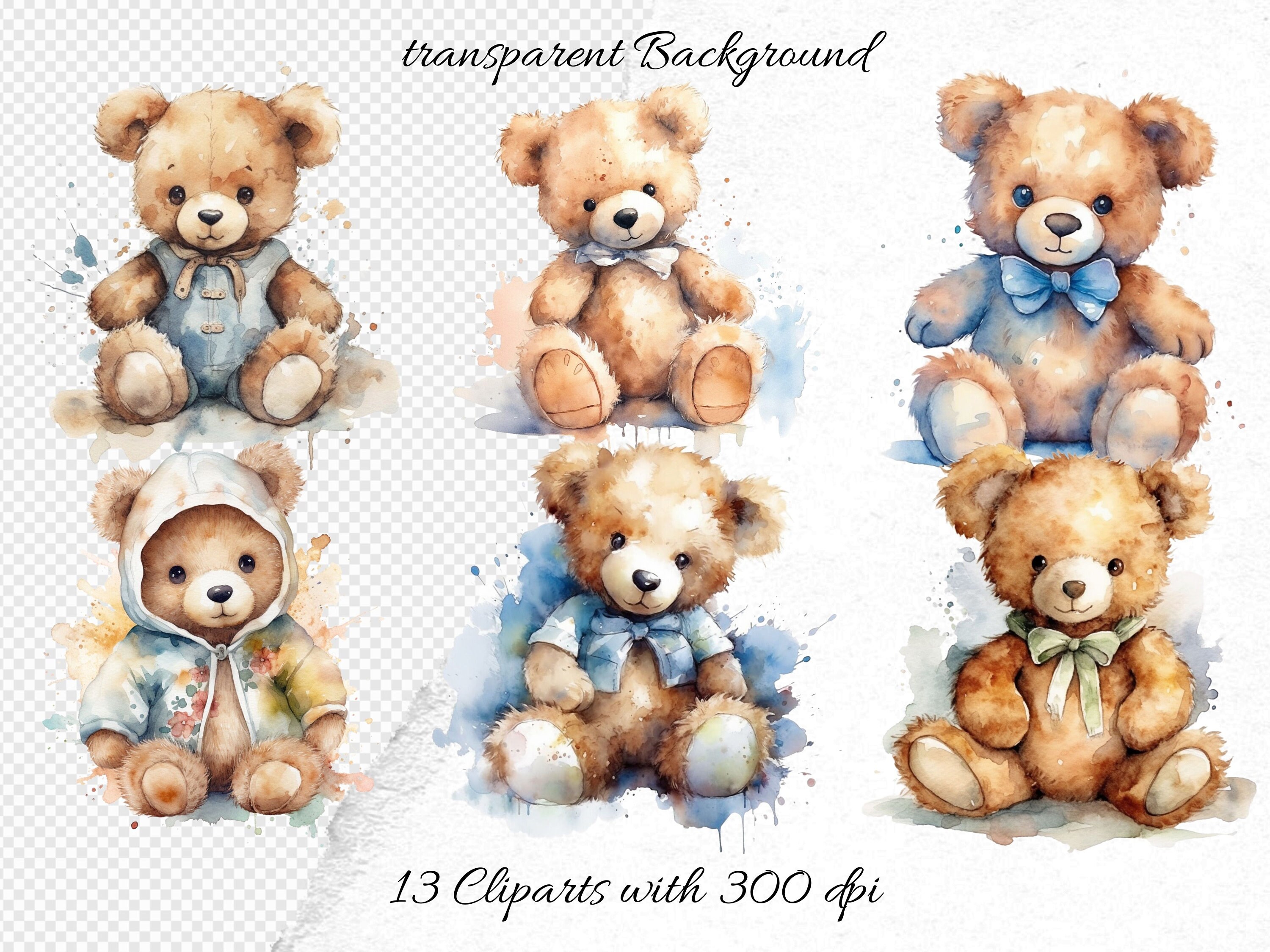 Cute Teddys Watercolor Clipart Bundle Digital Download - Etsy