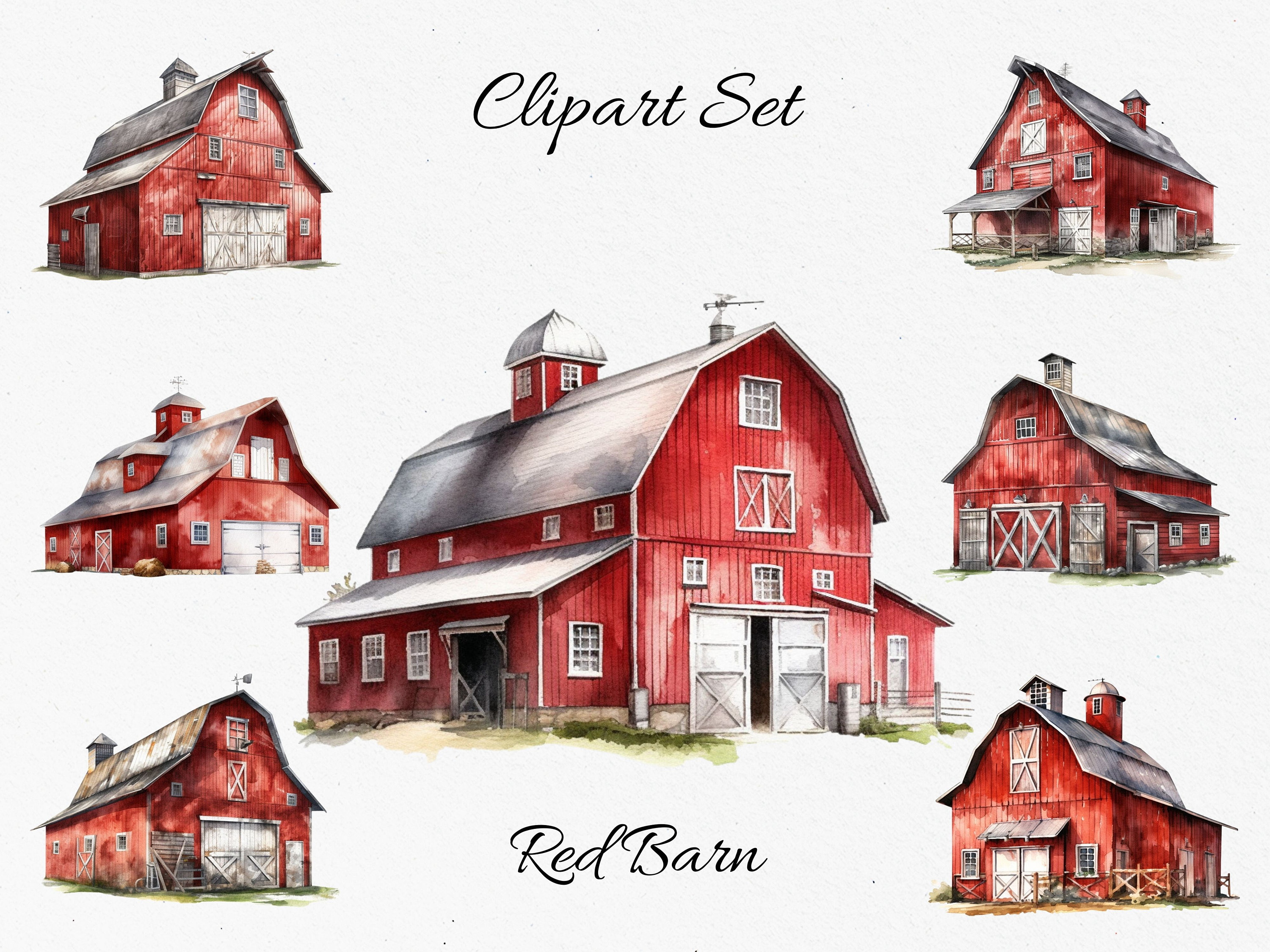 Red Barns Farm Watercolor Clipart Bundle Digital Download - Etsy