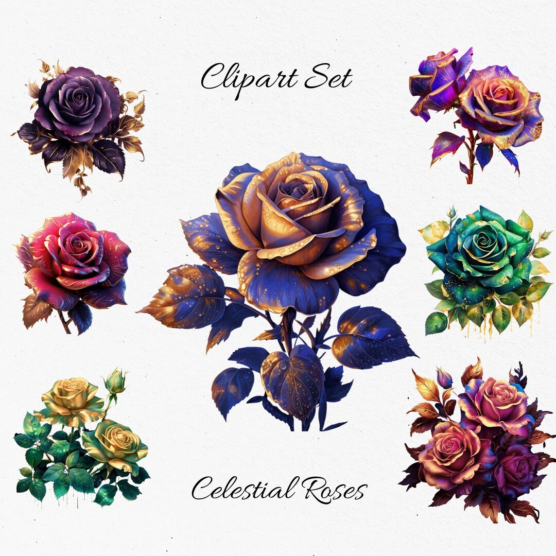 Celestial Roses , Flowers , Watercolor Clipart Bundle - Digital ...