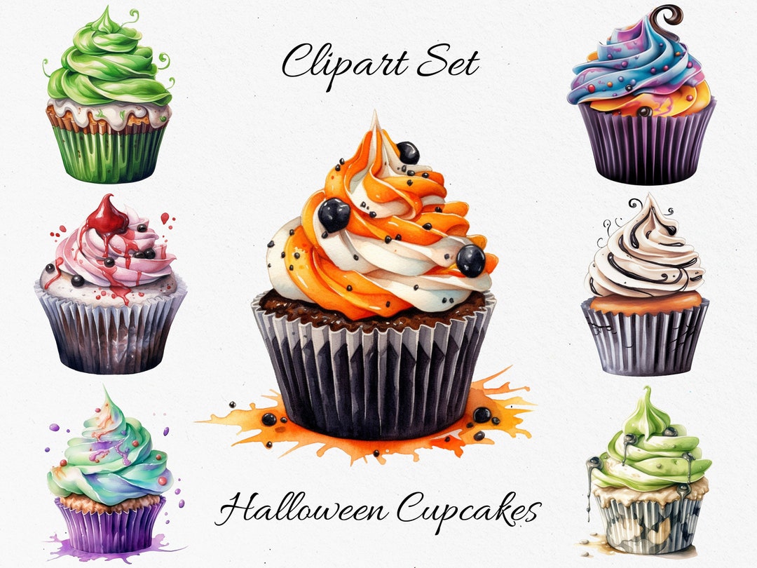Cupcakes , Halloween Watercolor Clipart Bundle - Digital Download ...