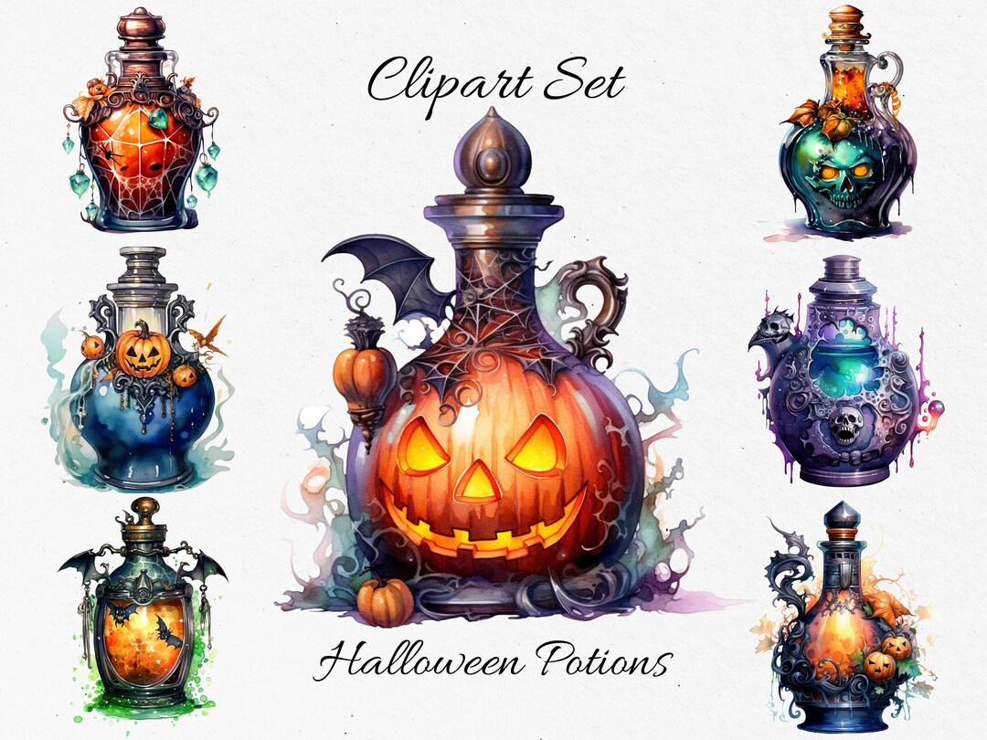 Potion Bottles, Halloween Watercolor Clipart Bundle Digital Download ...