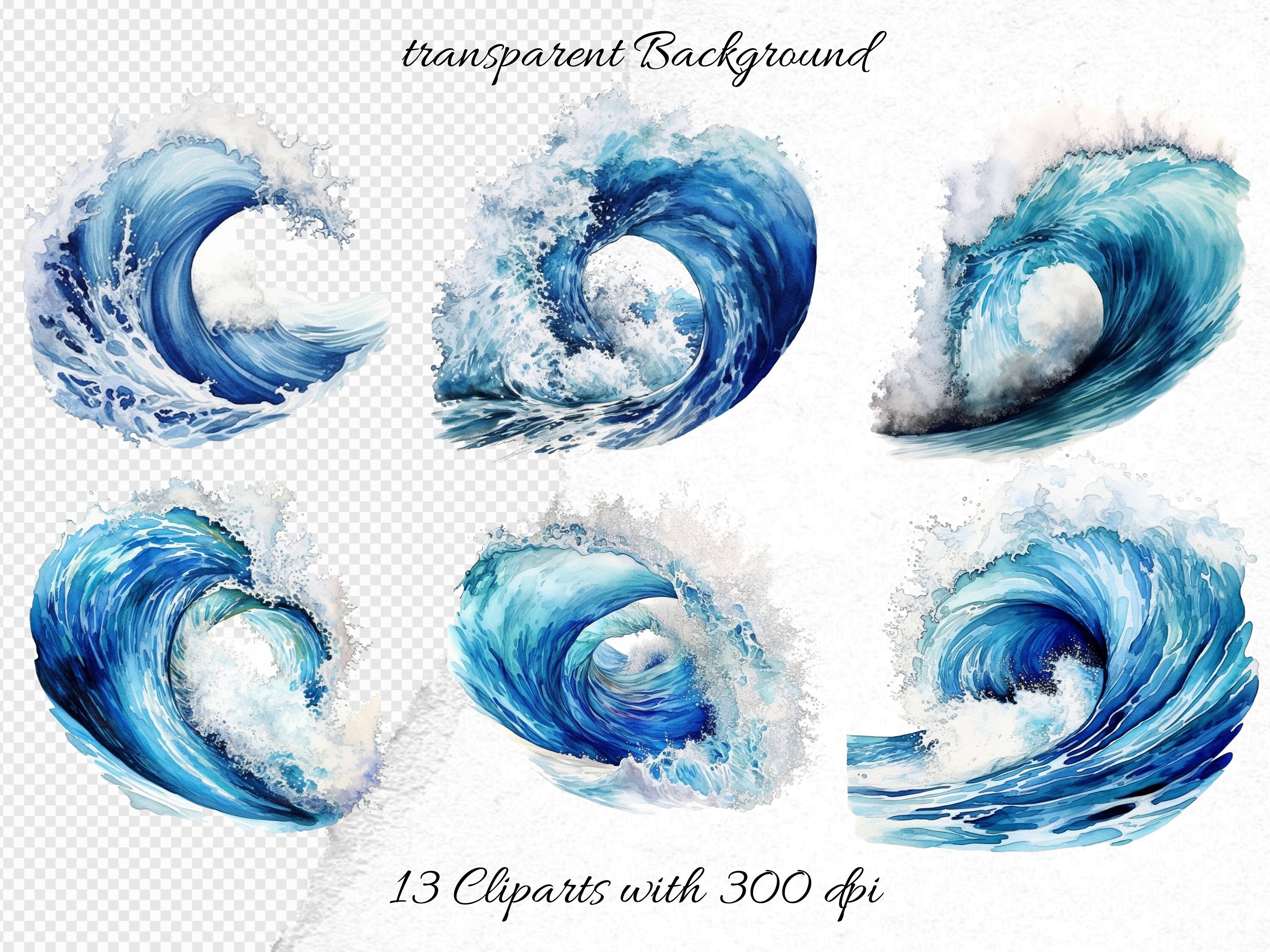 Waves Ocean Watercolor Clipart Bundle Digital Download - Etsy
