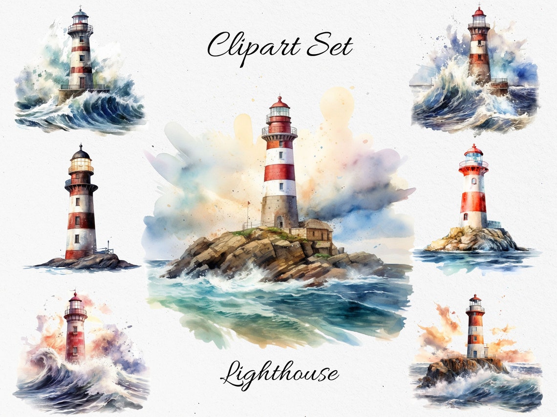 Lighthouses Watercolor Clipart Bundle Digital Download, Scrapbook Pngs ...