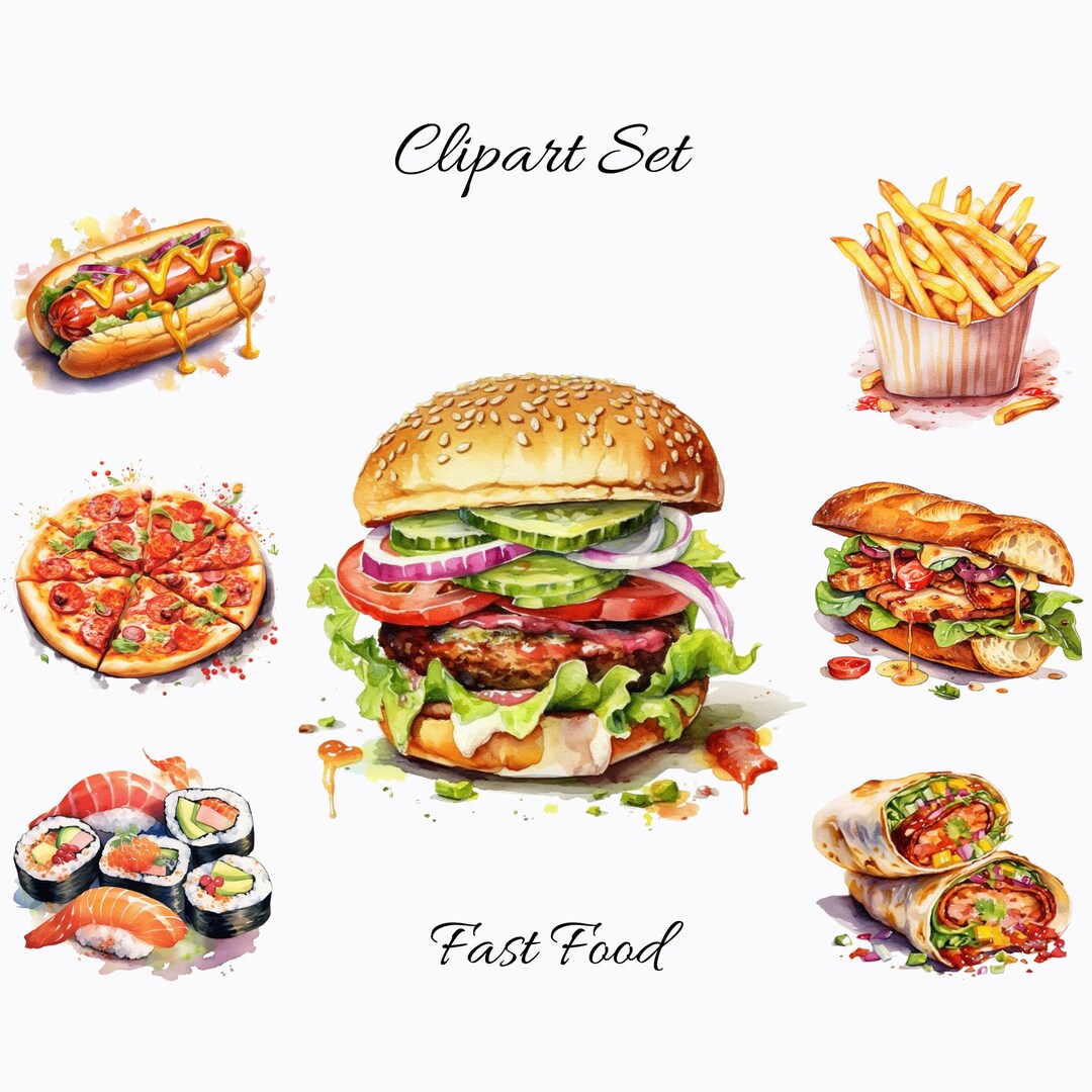 Fast Food, Food , Watercolor Clipart Bundle Digital Download, Scrapbook ...