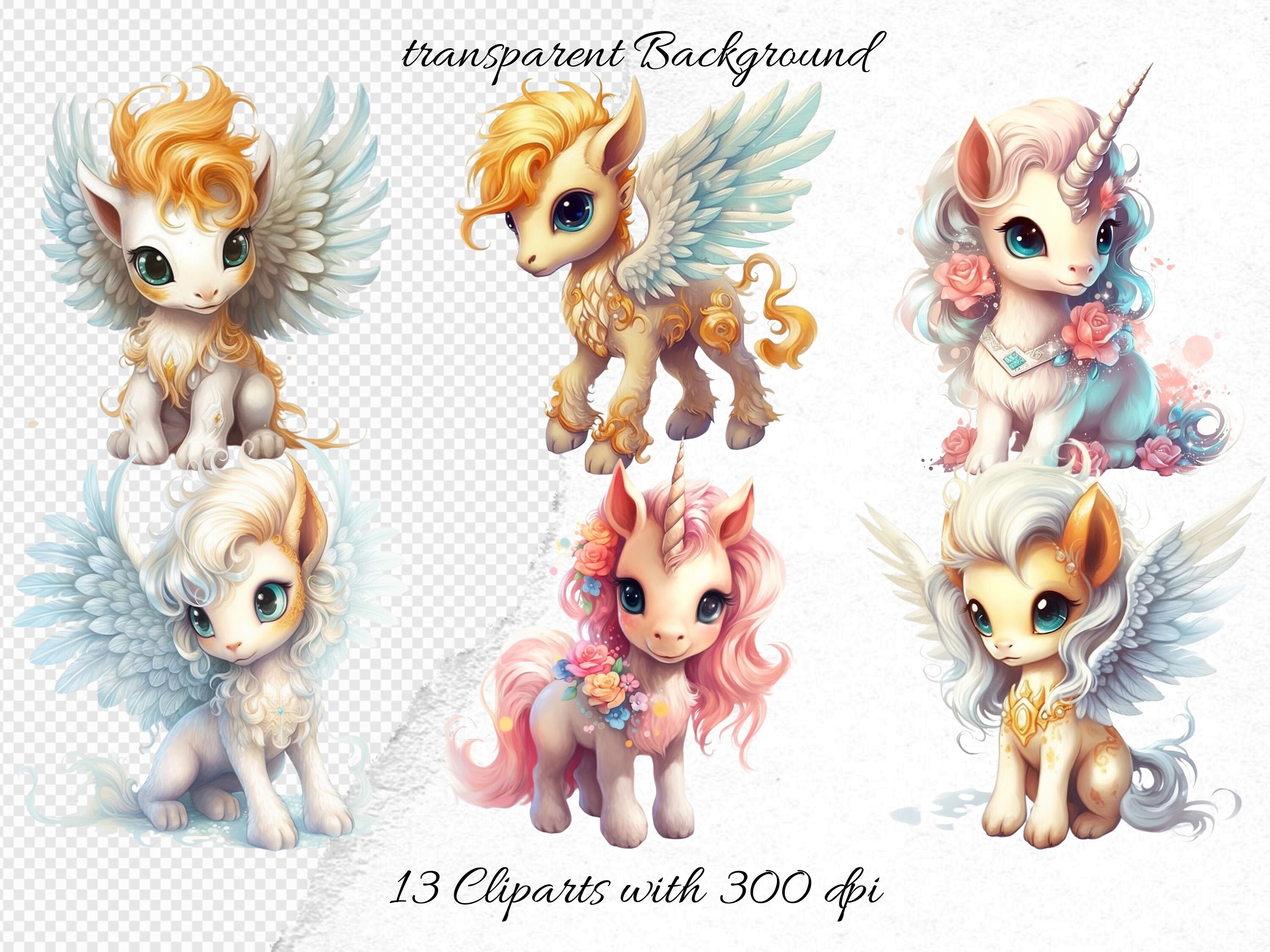 Baby Fantasy Horses, Unicorn , Pegasus Watercolor Clipart Bundle ...