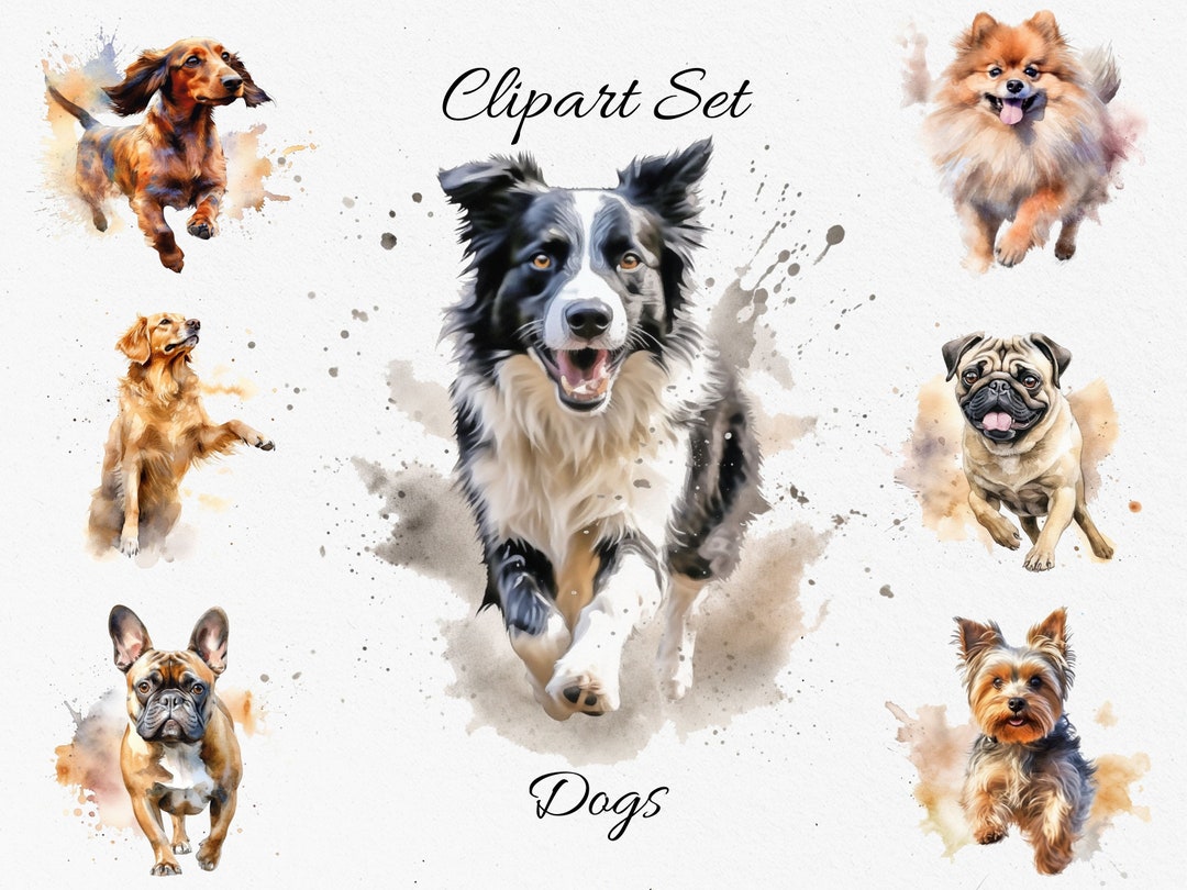 Cute Dogs Pets Animals Watercolor Clipart Bundle Digital - Etsy