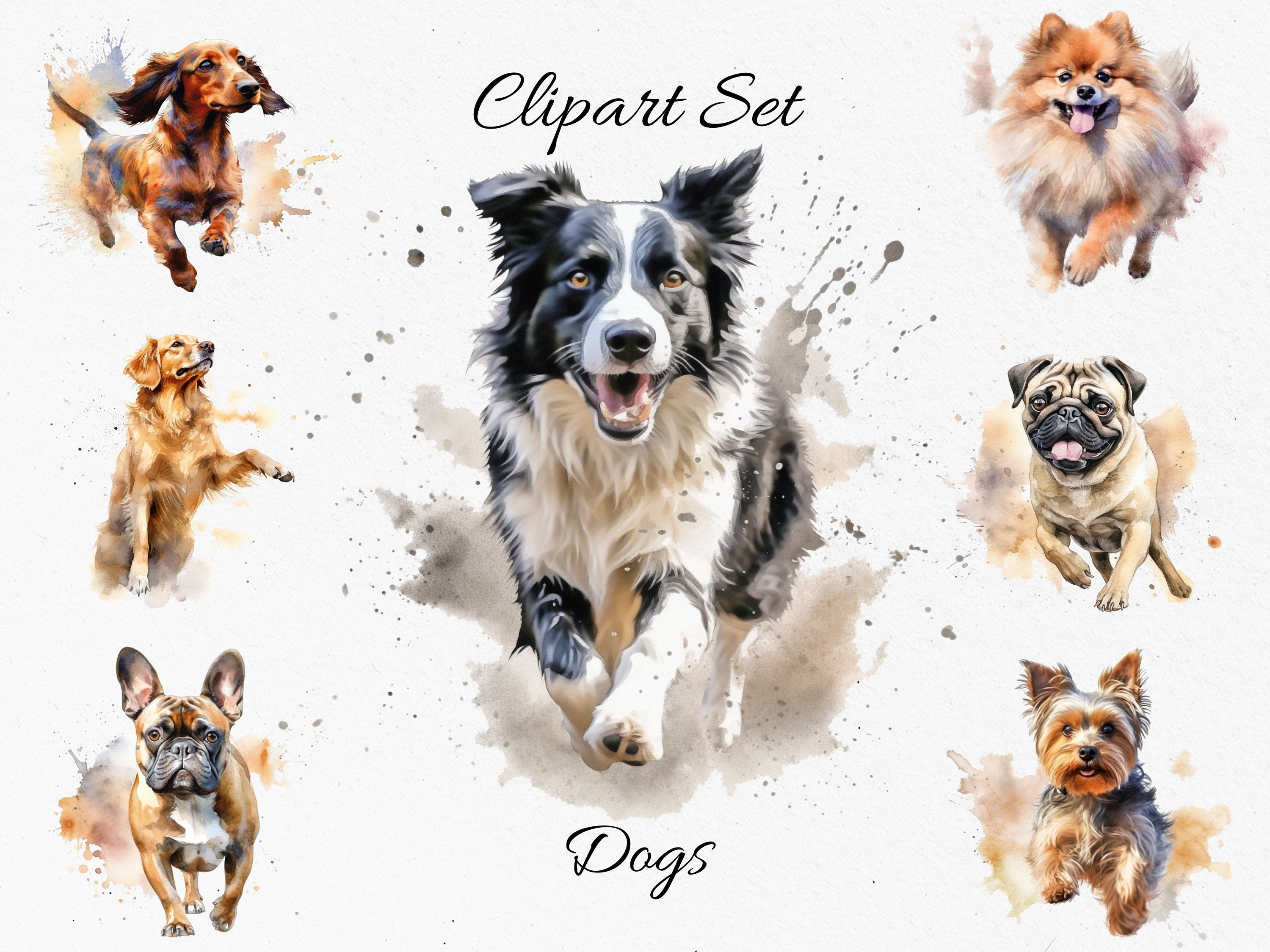 Cute Dogs Pets Animals Watercolor Clipart Bundle Digital - Etsy