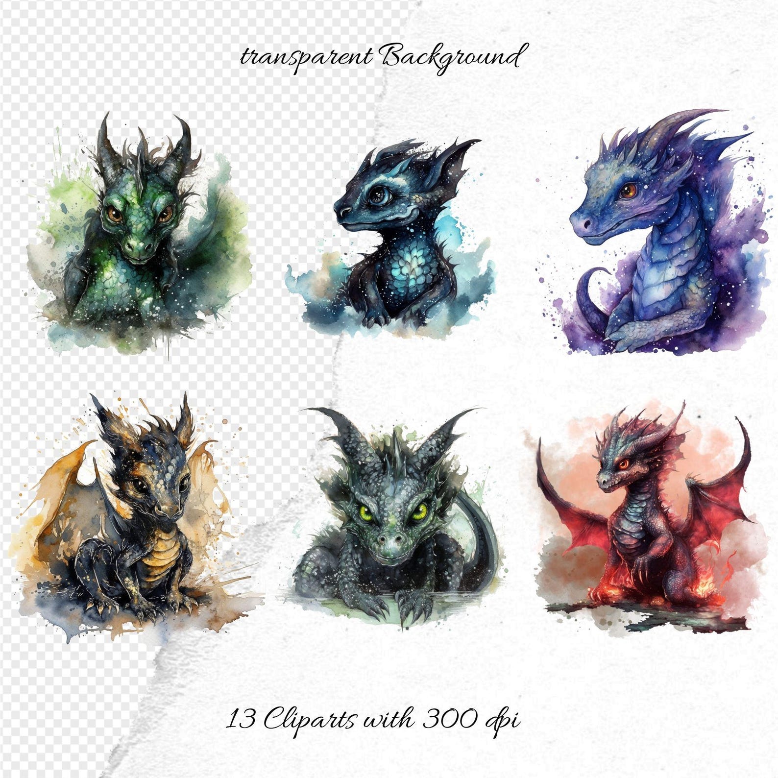 Baby Dragons, Fantasy , Dragon Watercolor Clipart Bundle - Digital ...