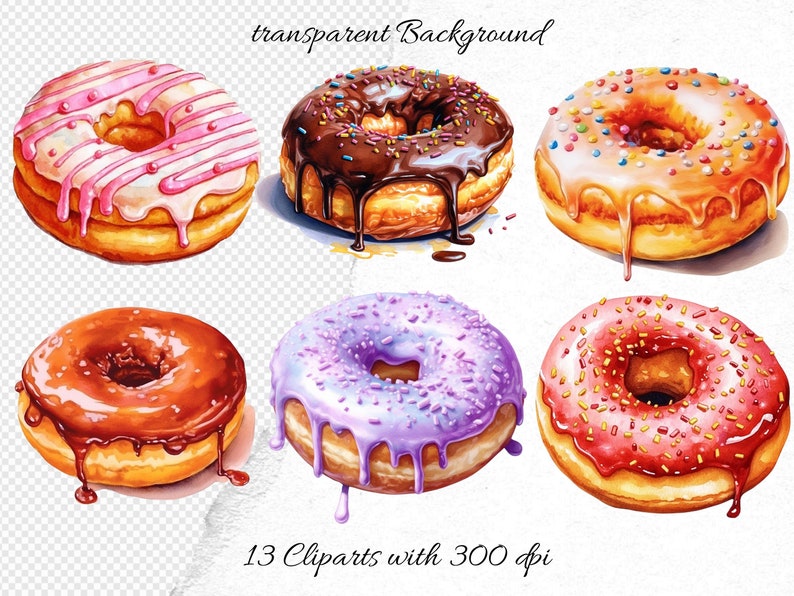 Donut , Food , Watercolor Clipart Bundle - Digital Download, Scrapbook ...