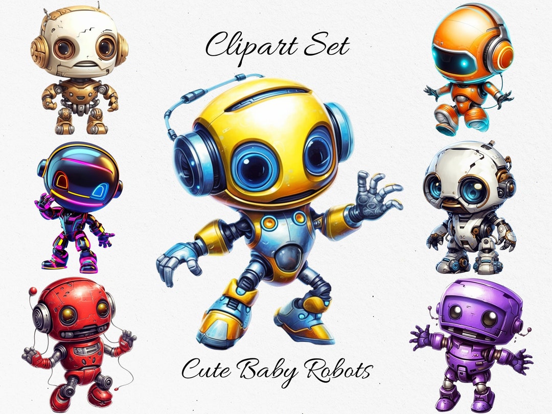 Cute Baby Robots Watercolor Clipart Bundle - Digital Download ...