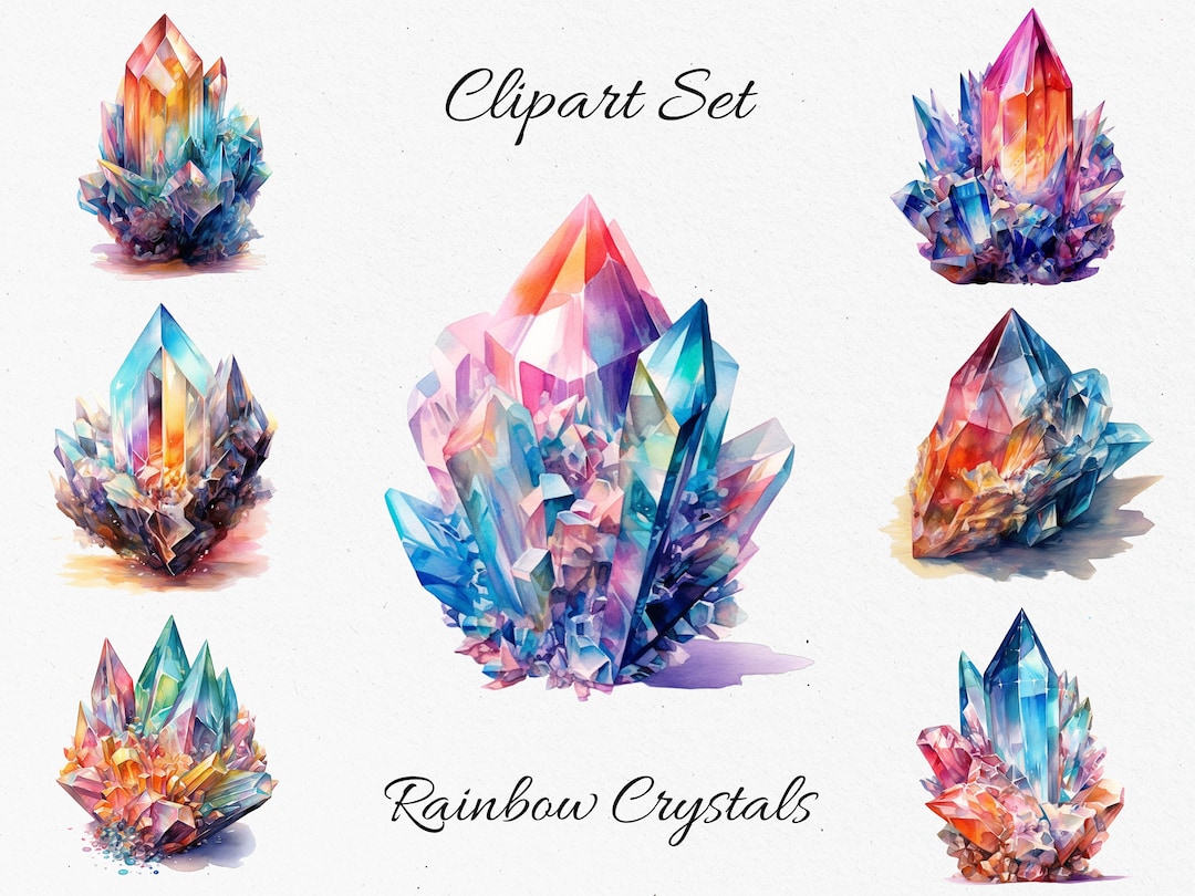 Rainbow Crystals, Watercolor Clipart Bundle - Digital Download ...