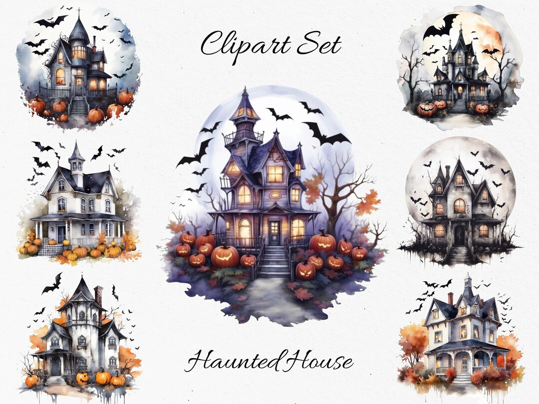 Haunted House , Halloween Watercolor Clipart Bundle - Digital Download ...