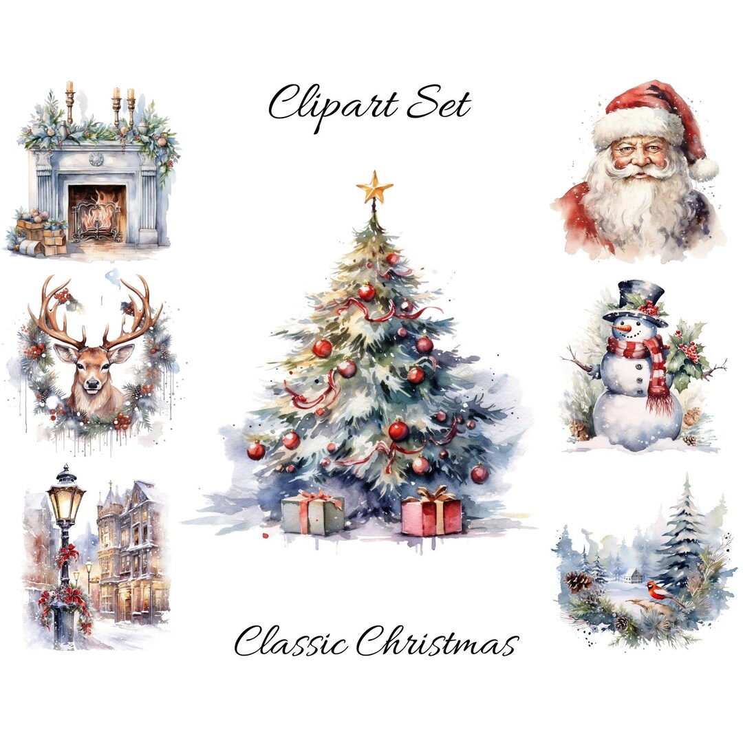 Classic Christmas Watercolor Clipart Bundle - Digital Download ...