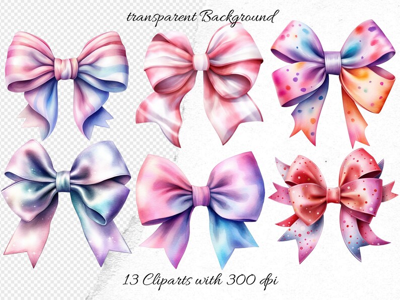 Ribbon Bows Watercolor Clipart Bundle Digital Download, Scrapbook Pngs ...