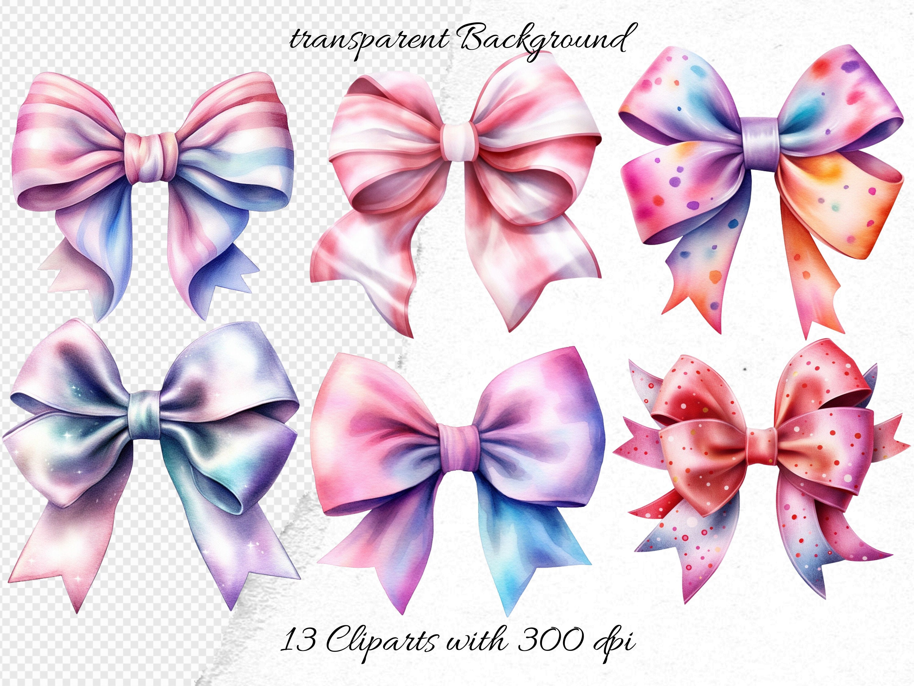 Ribbon Bows Watercolor Clipart Bundle Digital Download, Scrapbook Pngs ...