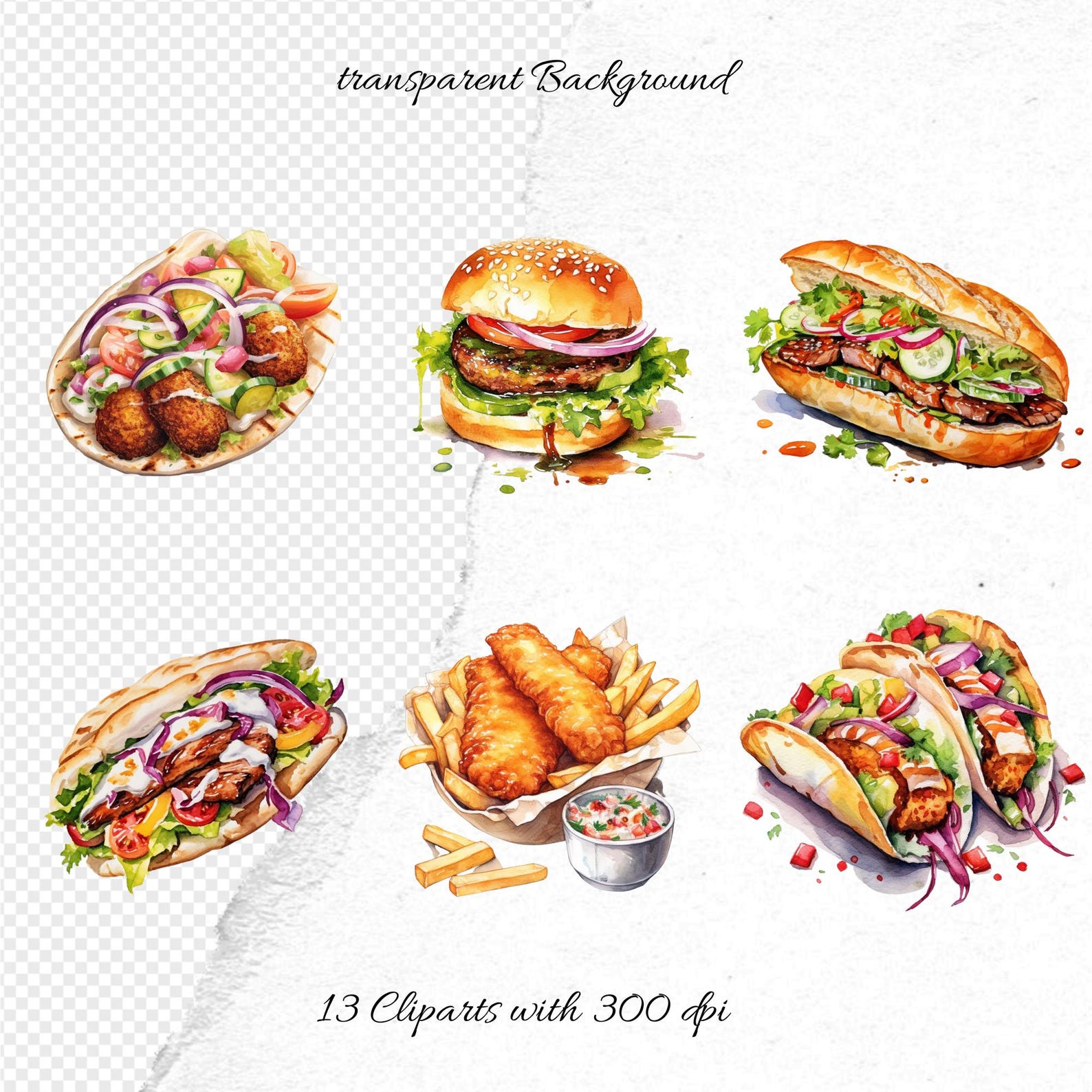 Fast Food, Food , Watercolor Clipart Bundle - Digital Download ...