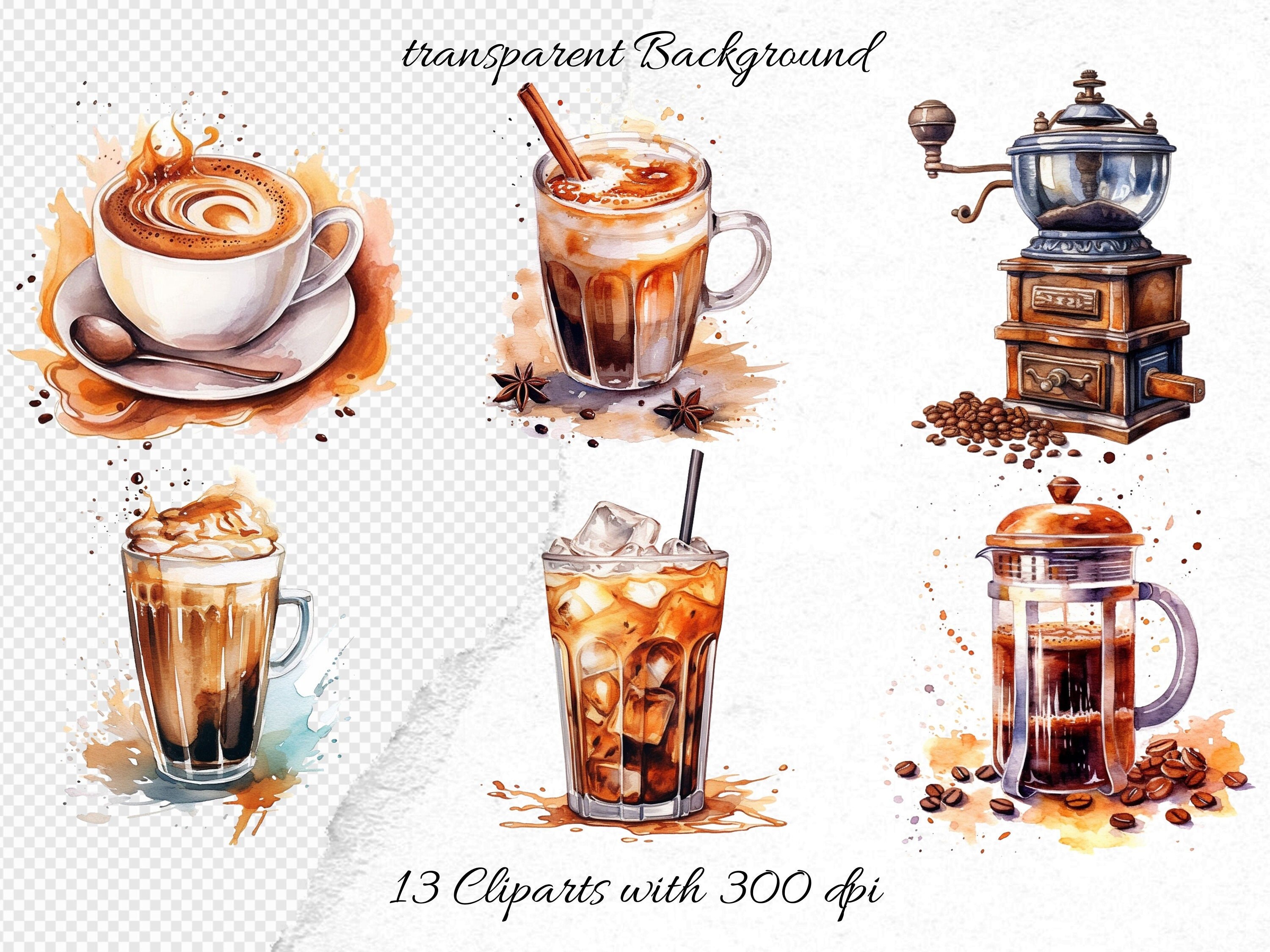 Coffee Watercolor Clipart Bundle Digital Download - Etsy