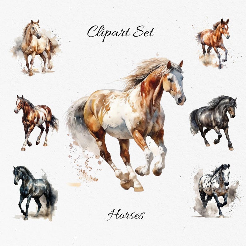 Horses, Running Watercolor Clipart Bundle - Digital Download, Scrapbook ...