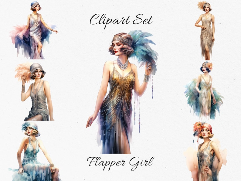 Flapper Girl, Woman , Vintage Watercolor Clipart Bundle - Digital Download, Scrapbook Pngs - Etsy